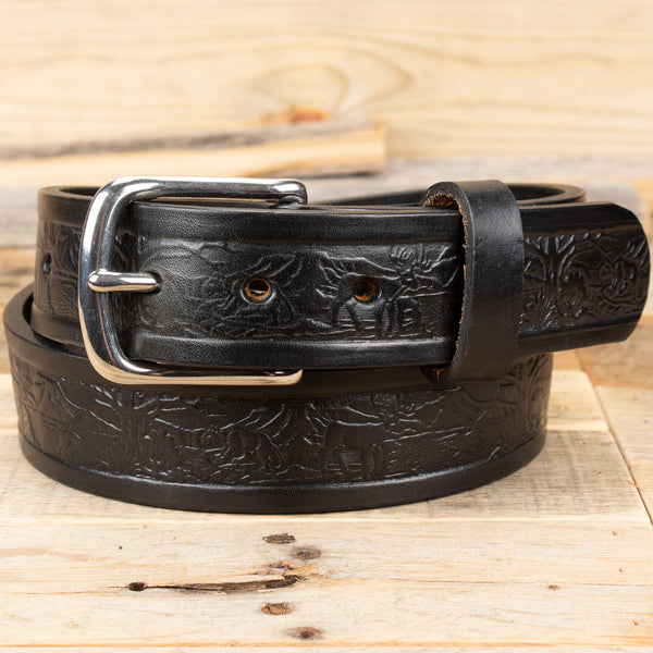 Black Wildlife Embossed English Bridle Leather Belt – Yoder Leather Company